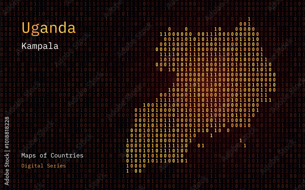 Uganda Map Shown in Binary Code Pattern. Matrix numbers, zero, one ...