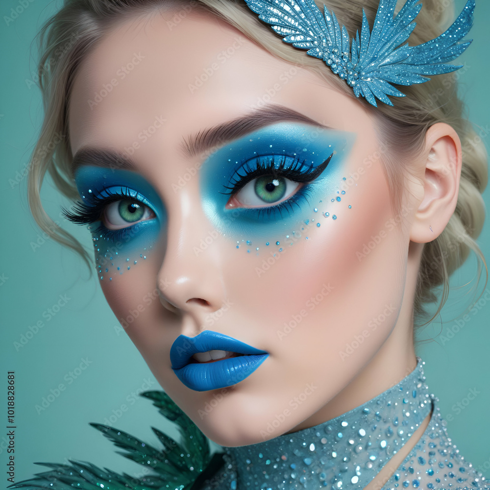 Extravagant Neon Blue Avant-Garde Makeup Close-Up of a Stylish Lady ...
