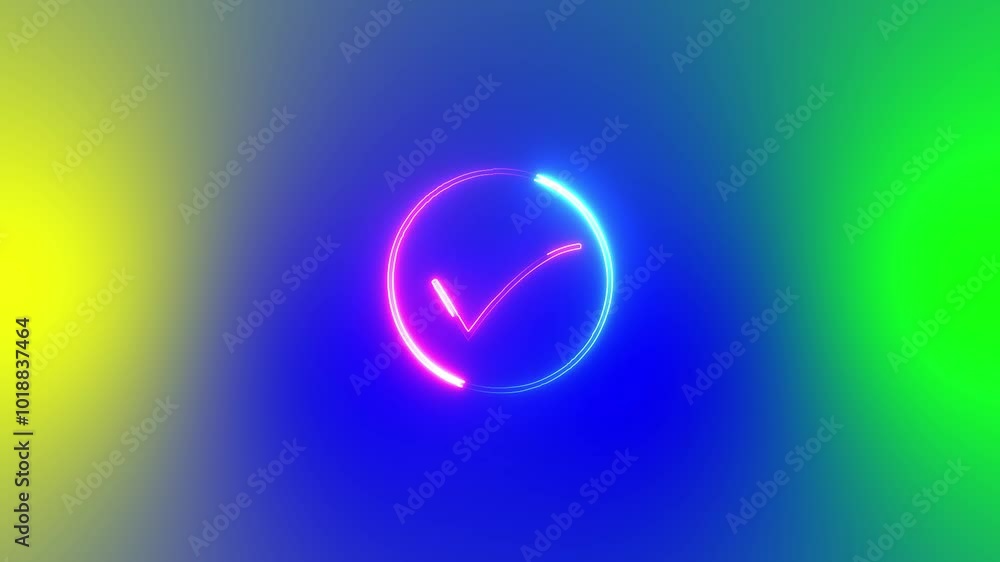 Neon tick mark icon animated successful symbol, check mark. Stock Video ...