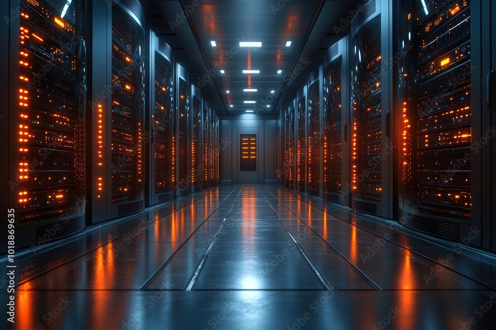 modern data center filled with sleek servers illustrated in ...
