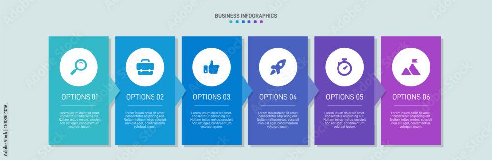 Horizontal progress bar featuring 6 arrow-shaped elements, symbolizing ...