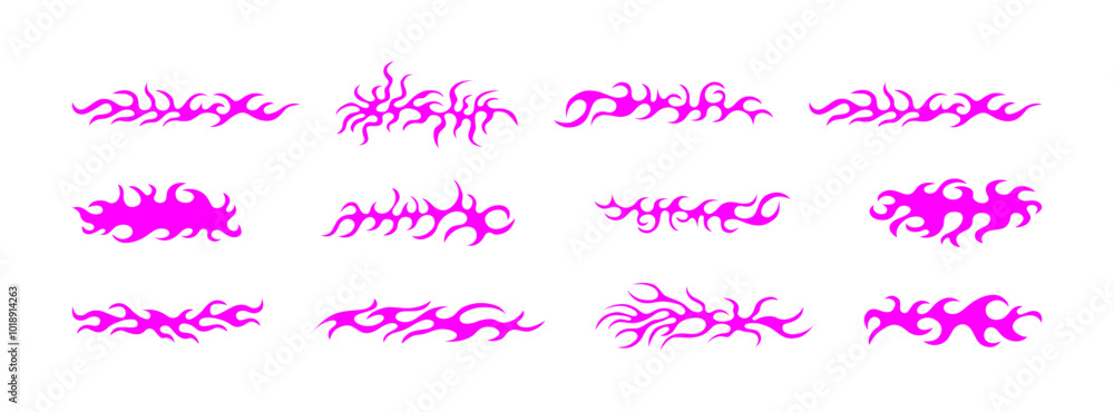 Vector design set, flames and fire, acid neo tribal shapes, y2k ...