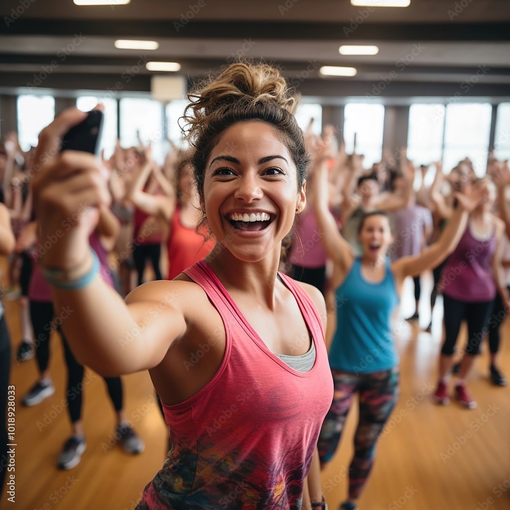 Adult women of different skin colors dance in an aerobic class. Old ...
