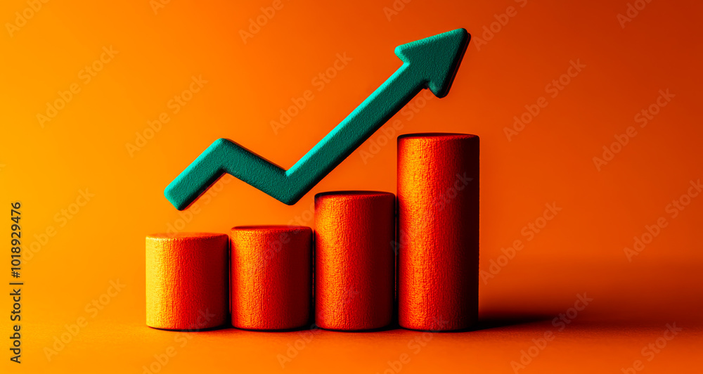 Upward growth chart on orange. A colorful growth chart with orange bars ...