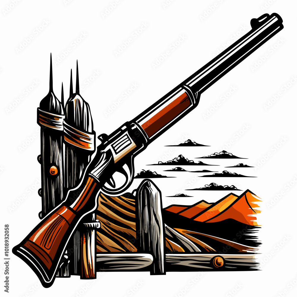 Wild West Rifle: A vintage rifle, with a wooden stock and metal barrel ...