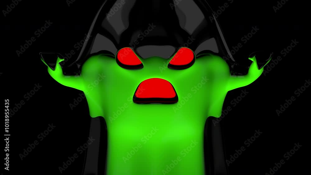 Friendly little white cartoon ghost transforms into scary red mouth and ...