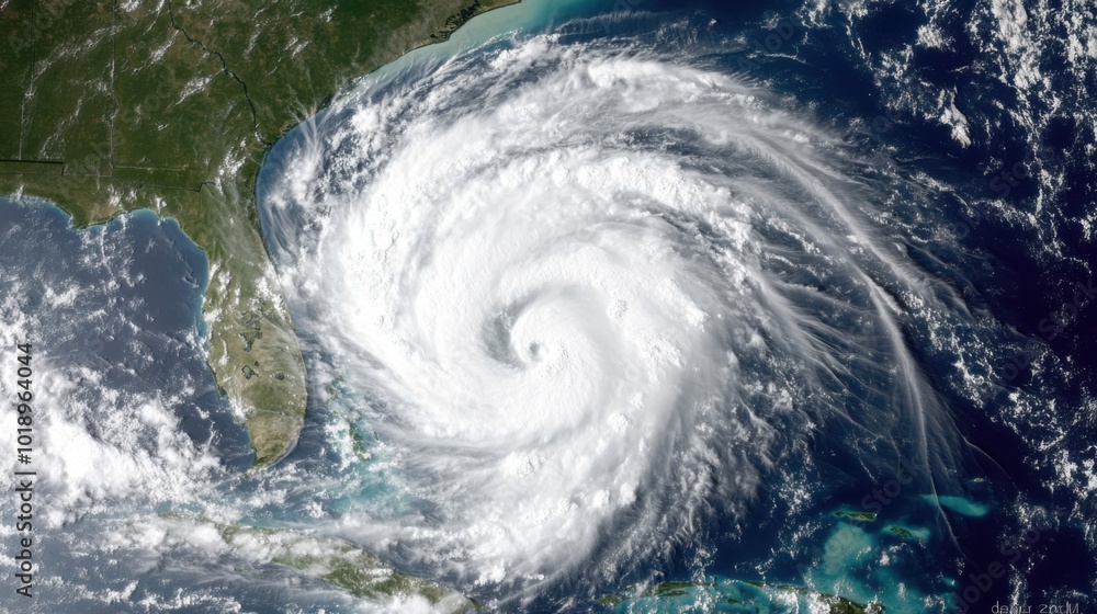 Aerial View of Hurricane Milton Approaching Coastline with Visible Eye ...