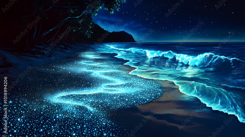 Create a surrealistic painting of a beach where the sand is made of ...