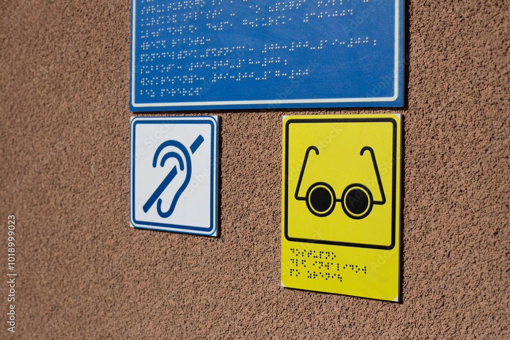 Blind and deaf person icon next to braille text for information for ...