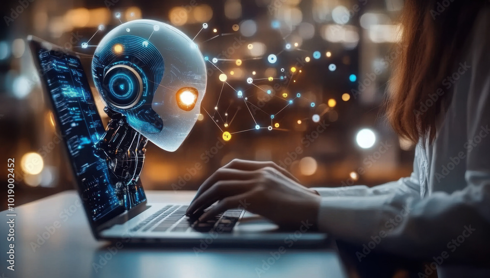 man using laptop for searching of technology smart open AI or ...