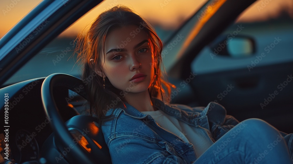 Idea: a self-reliant, strong young lady driving an automobile. With one ...