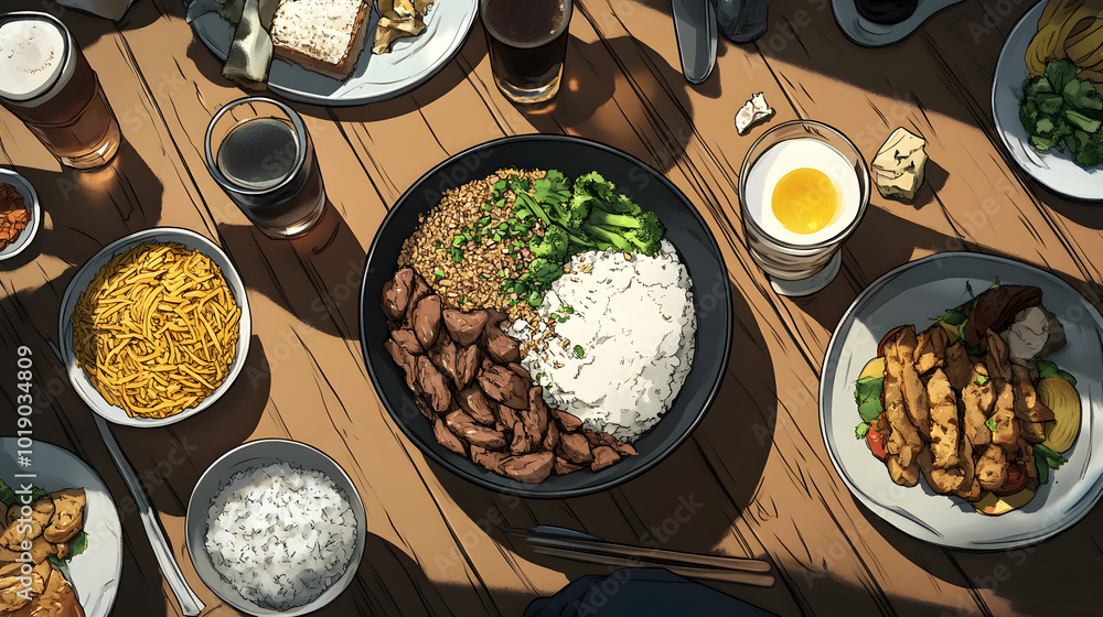 An illustration of a potluck dinner featuring dishes from around the ...