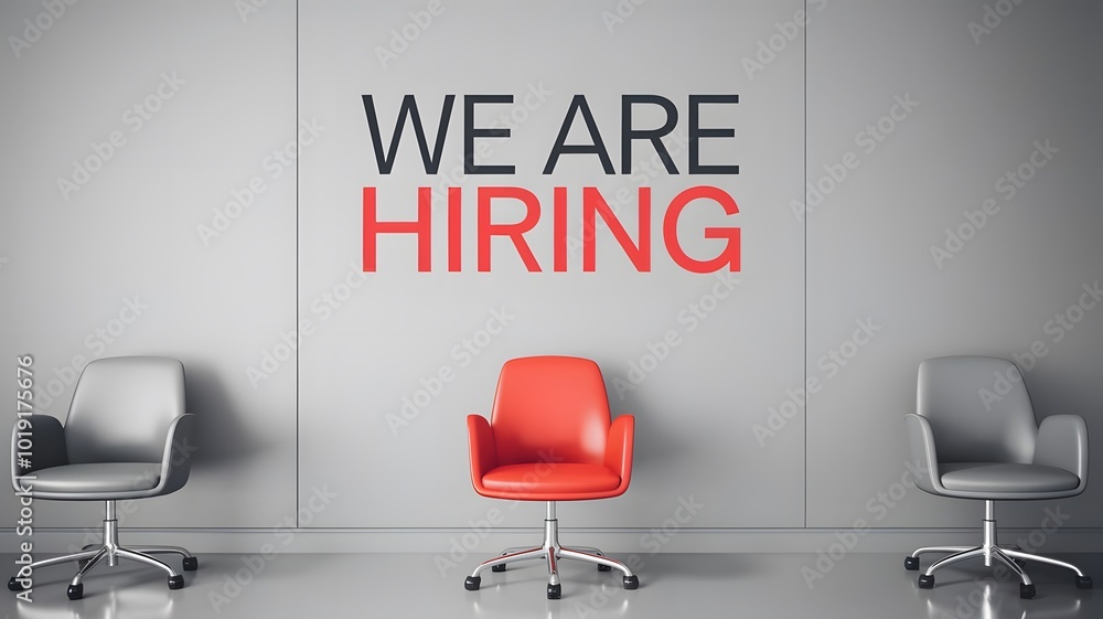 We Are Hiring" poster featuring three office chairs, with the middle ...