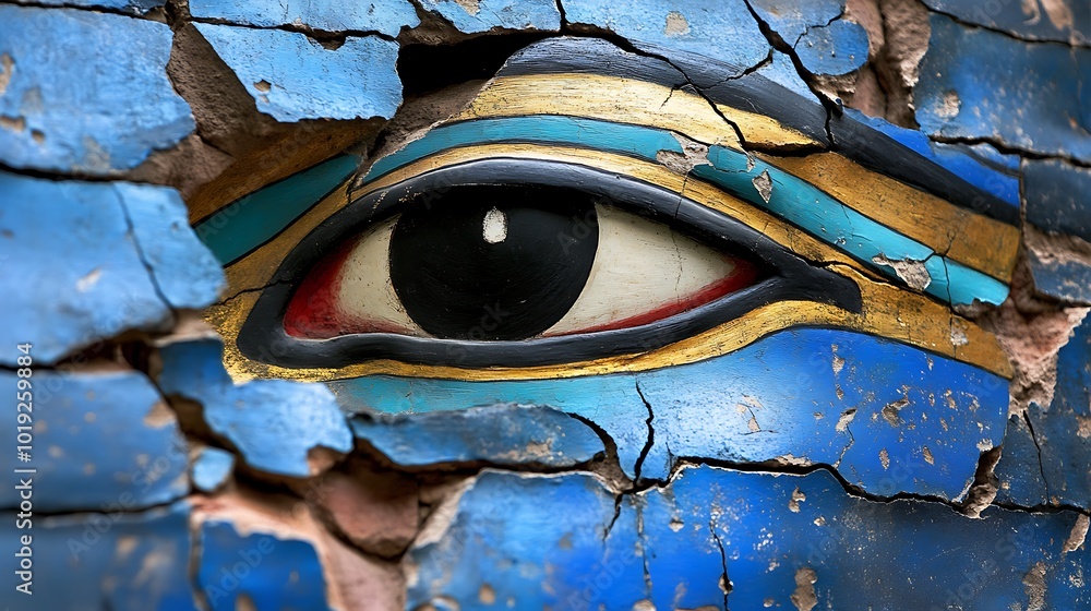 Ancient Egyptian Eye of Horus Symbol on Cracked Blue Wall Stock ...