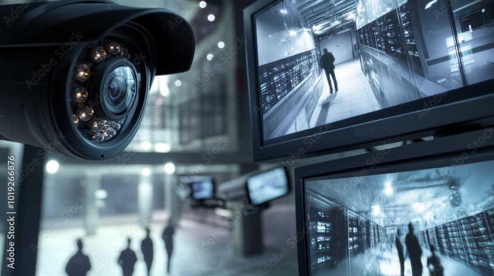 Surveillance camera cctv footage multiple screens show inside building ...