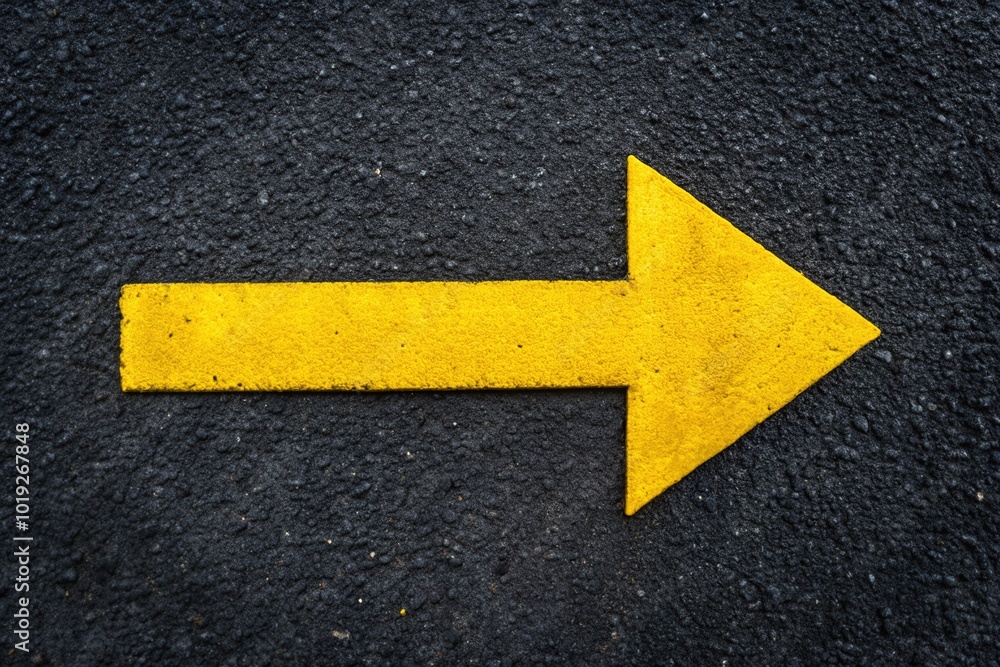 A bright yellow arrow on a black background points to the right ...