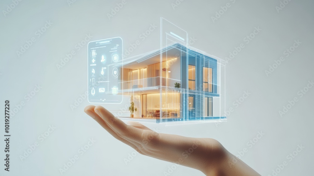 Hand Displaying a Smart Home Prototype on Pure White Background ...
