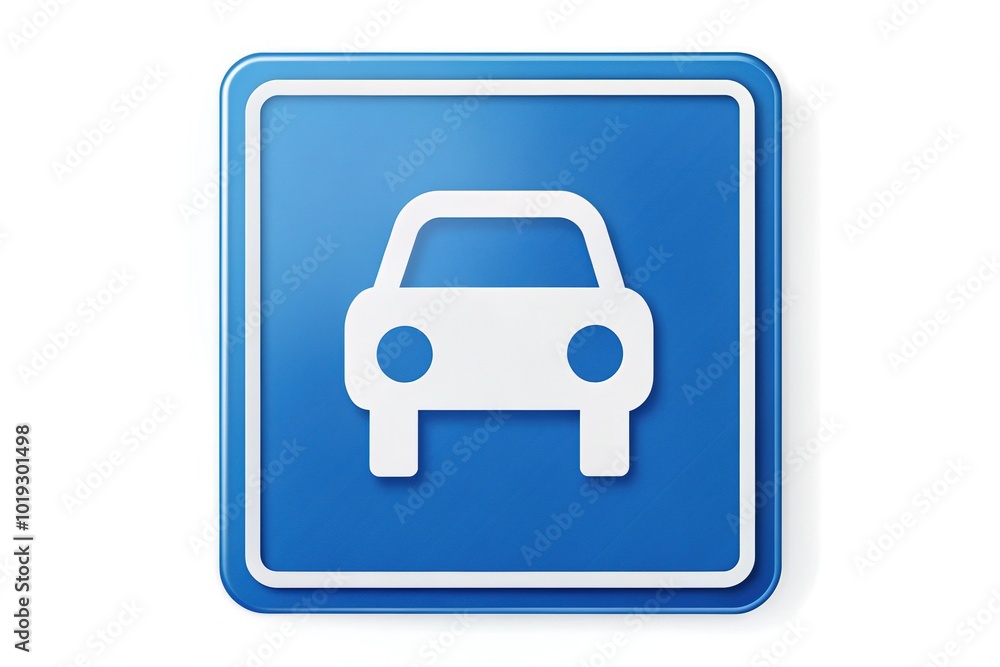 Minimalist blue parking icon with a white interior on a transparent ...