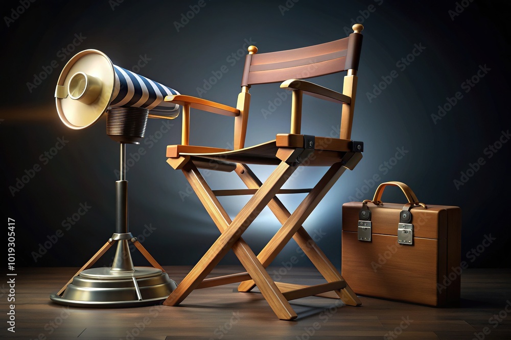 Stylized illustration of a film director's chair with a clapperboard ...