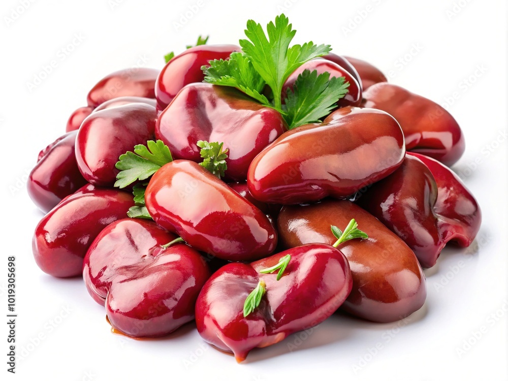 Tender chicken kidneys showcased on a white backdrop, ideal for ...