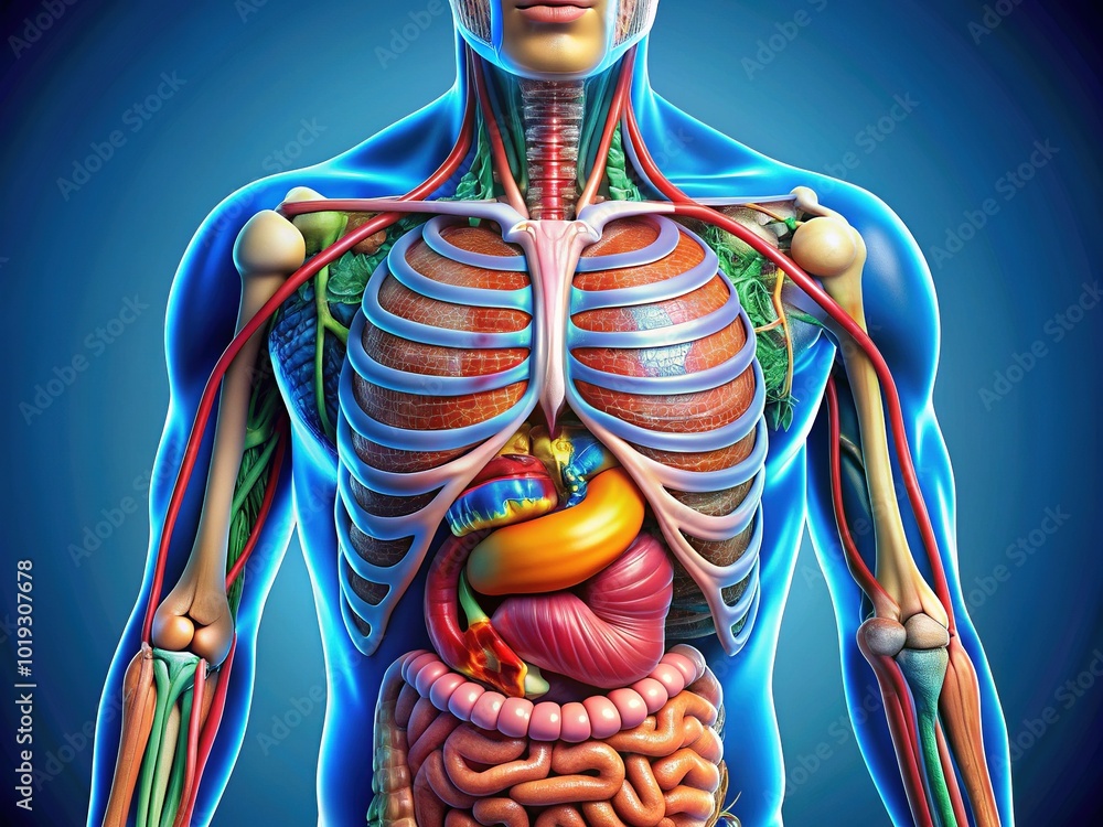 Poster Vibrant, detailed illustration of the human torso, showcasing ...