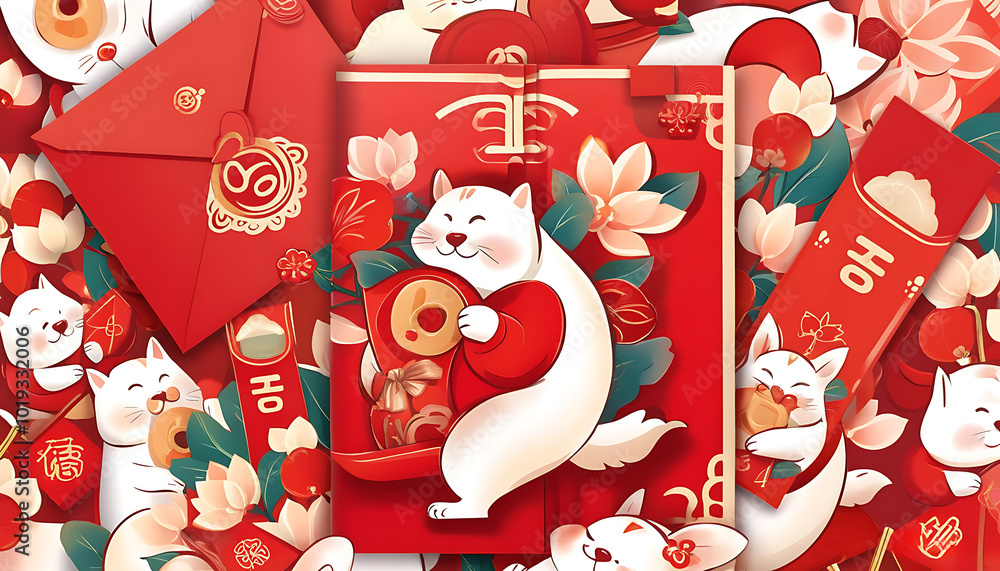 Illustrate the theme of red packet cover with unique art style Stock ...
