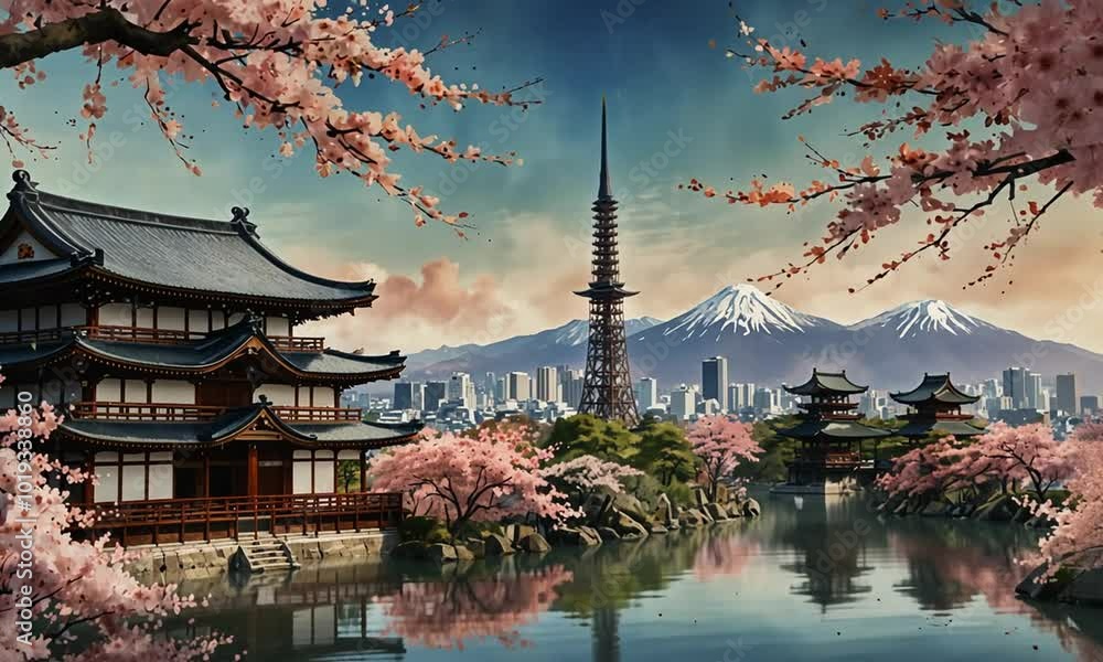 Artistic panoramic animated renderings featuring Japanese architecture ...