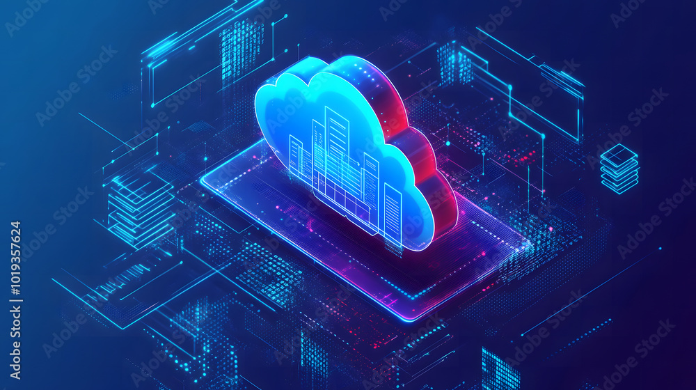 A digital illustration design of cloud computing technology design with ...