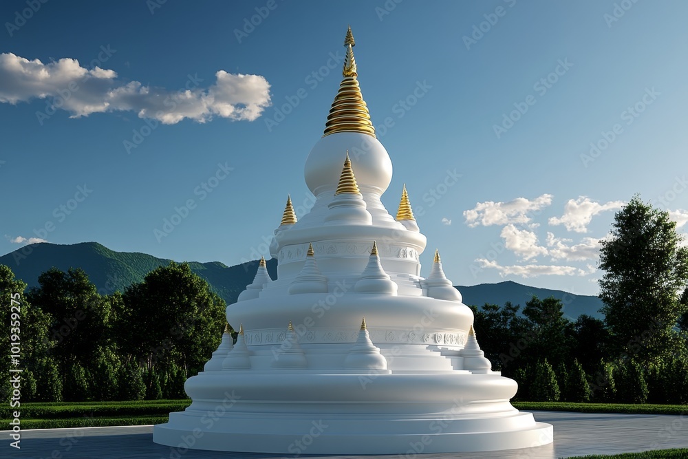 Realistic depiction of the ancient Buddhist temples and stupas ...