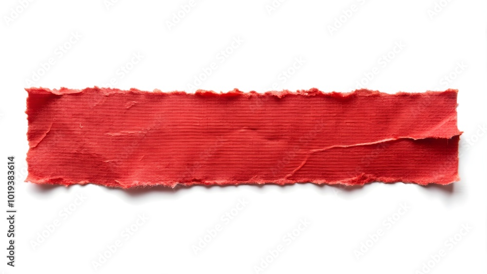 strip of torn Red paper tape displaying a textured surface and uneven ...