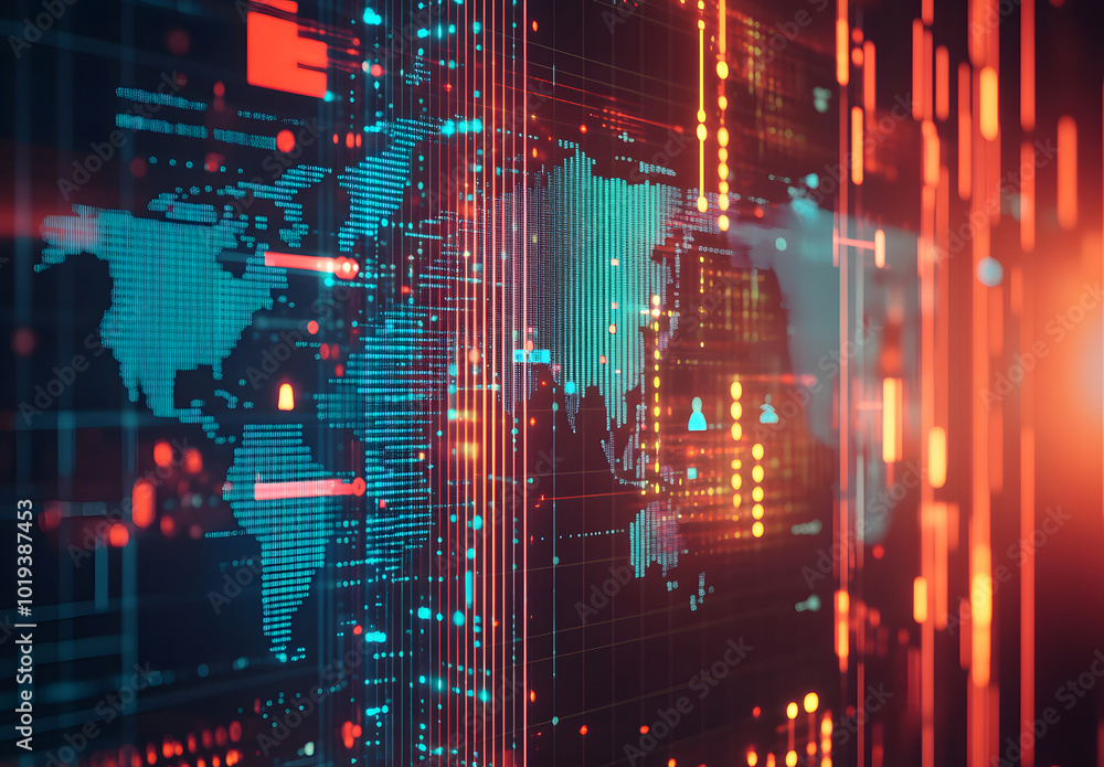 Abstract digital background design with icons of global network design ...