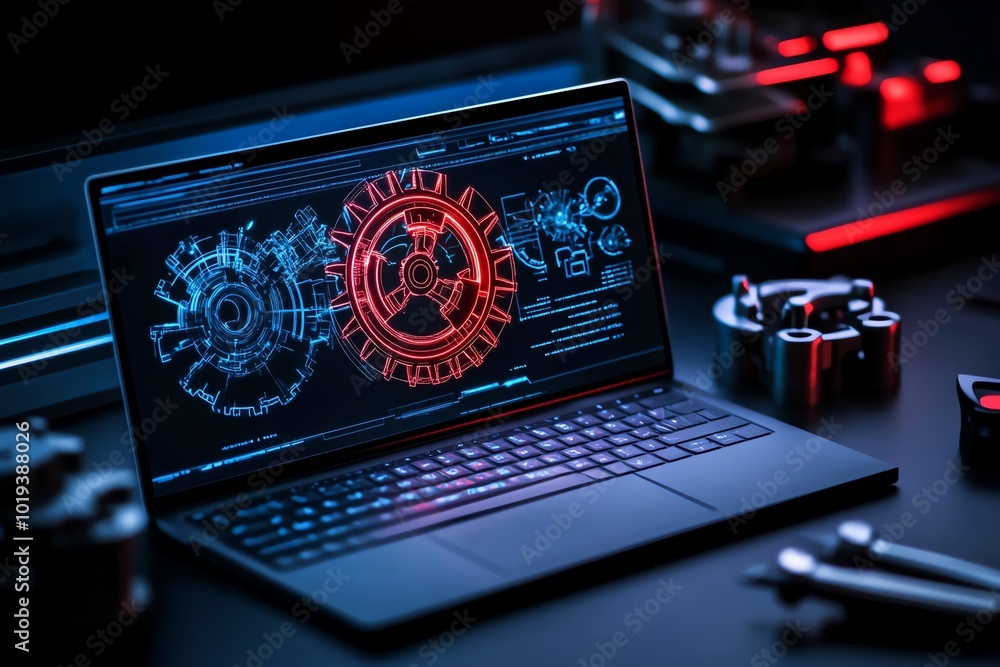 Futuristic depiction of a reverse engineering lab where engineers use ...