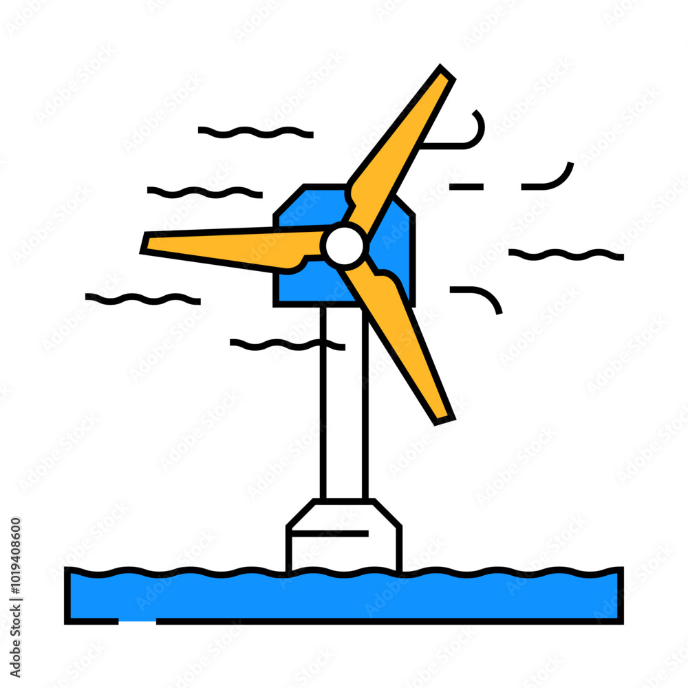 offshore wind turbine line icon vector. offshore wind turbine sign ...