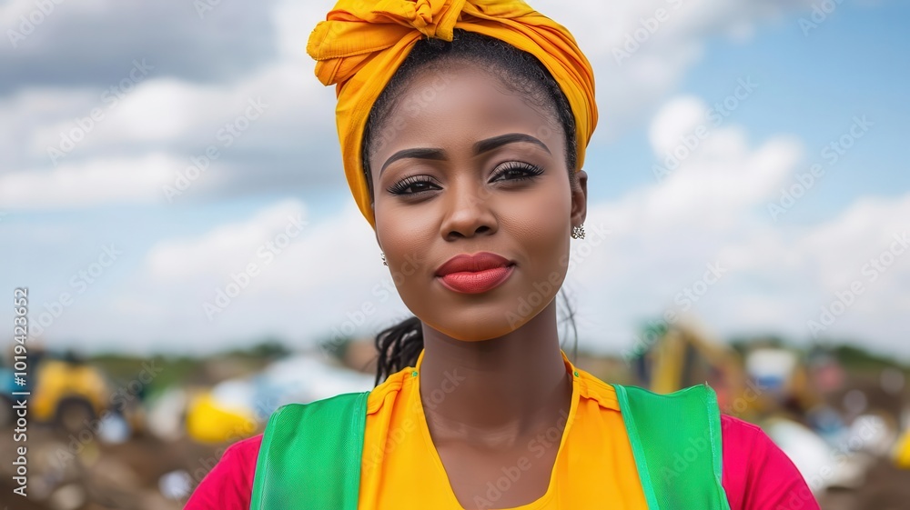 Female activist leading a community cleanup project, encouraging ...