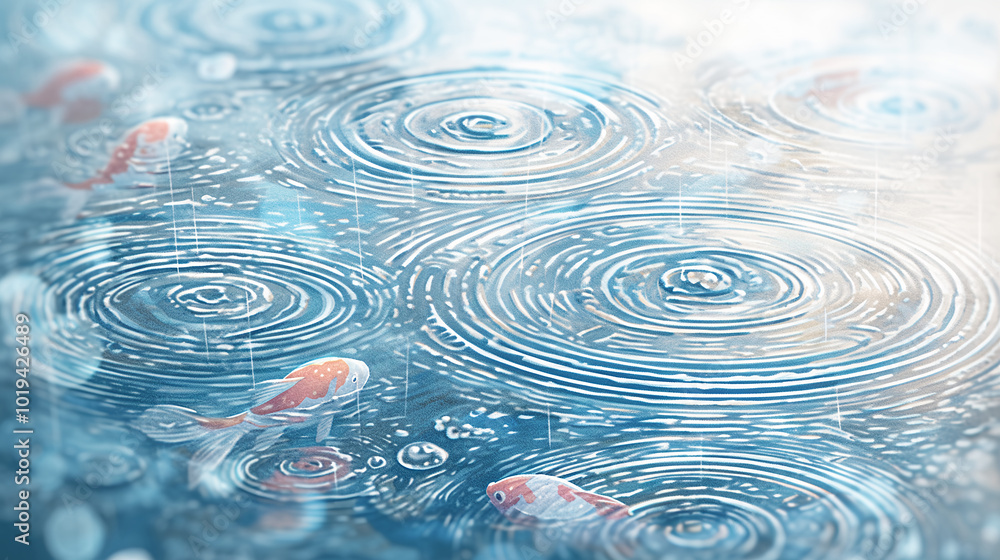 Japan, goldfish, maple, autumn leaves, water surface, ripples, four ...
