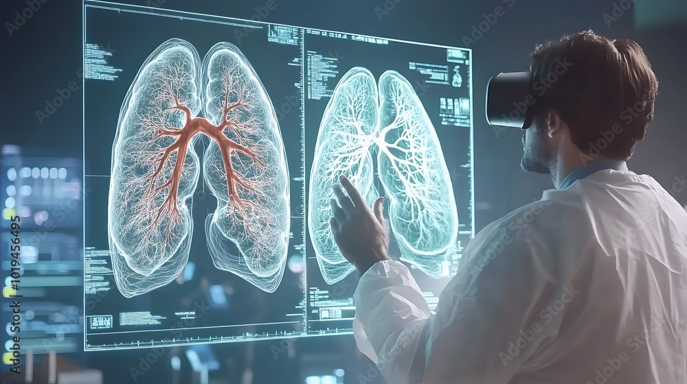 Doctor using VR technology for advanced medical analysis, interacting ...