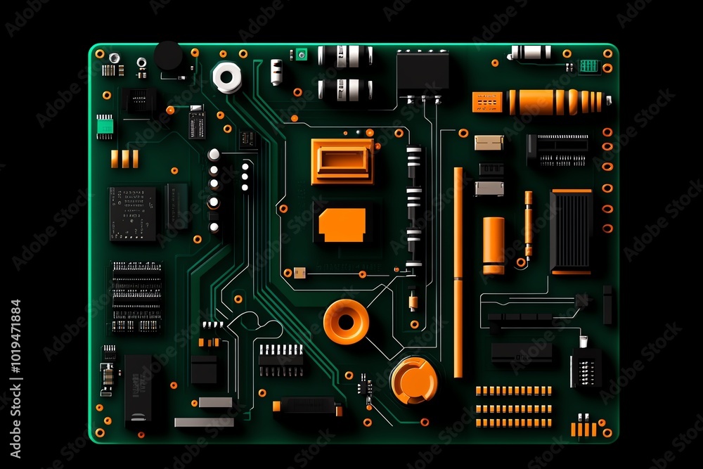 Minimalist design of a disassembled circuit board, with simple lines ...