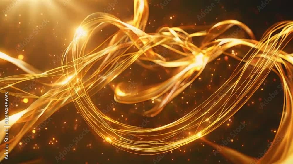 Abstract golden lines and particles creating a dynamic, luminous visual ...