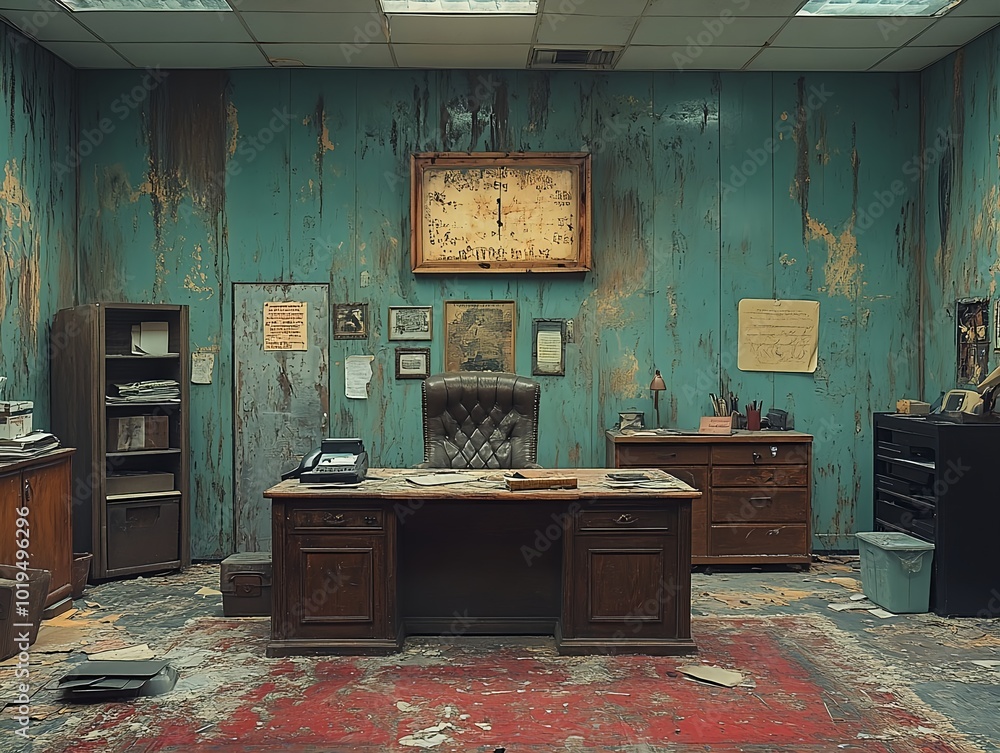 Poster A dusty office that vividly illustrates the company's closure ...