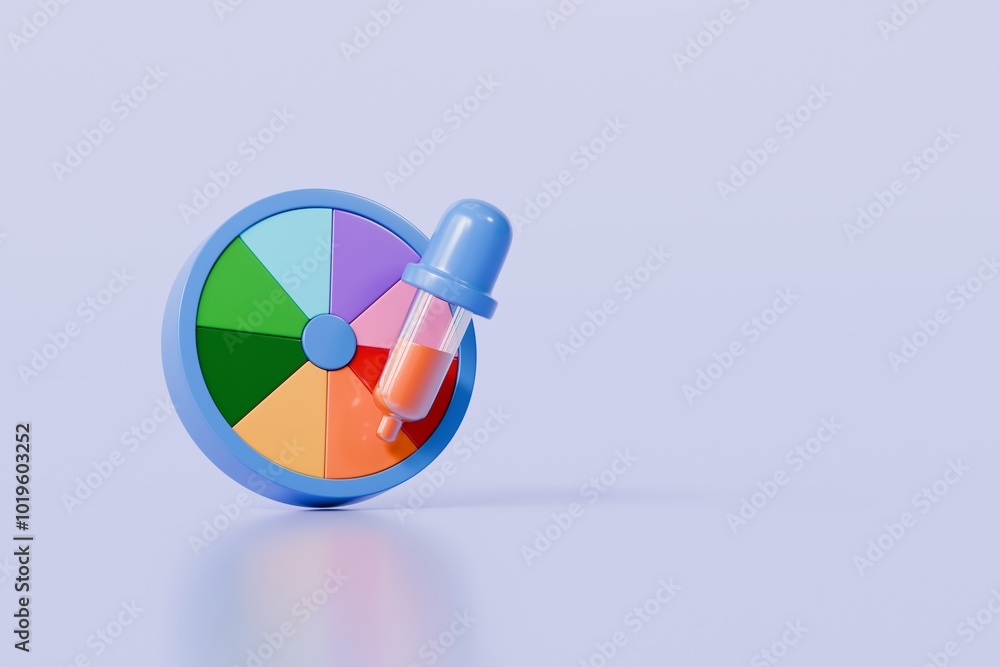 3d Dropper tool color palette guide with color wheel icon on isolated ...