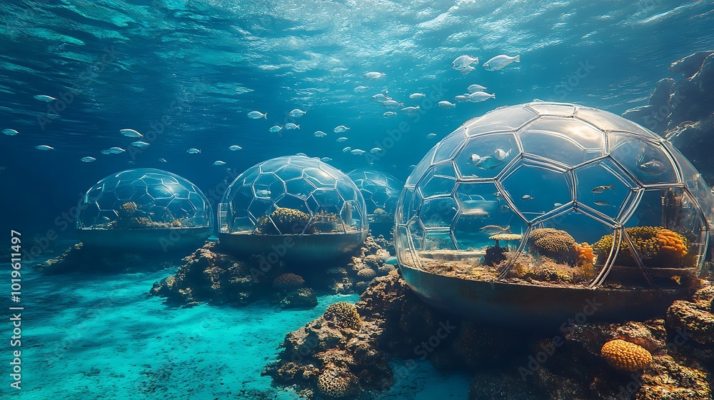 Underwater Fish Farming Cages: A detailed underwater image showing ...