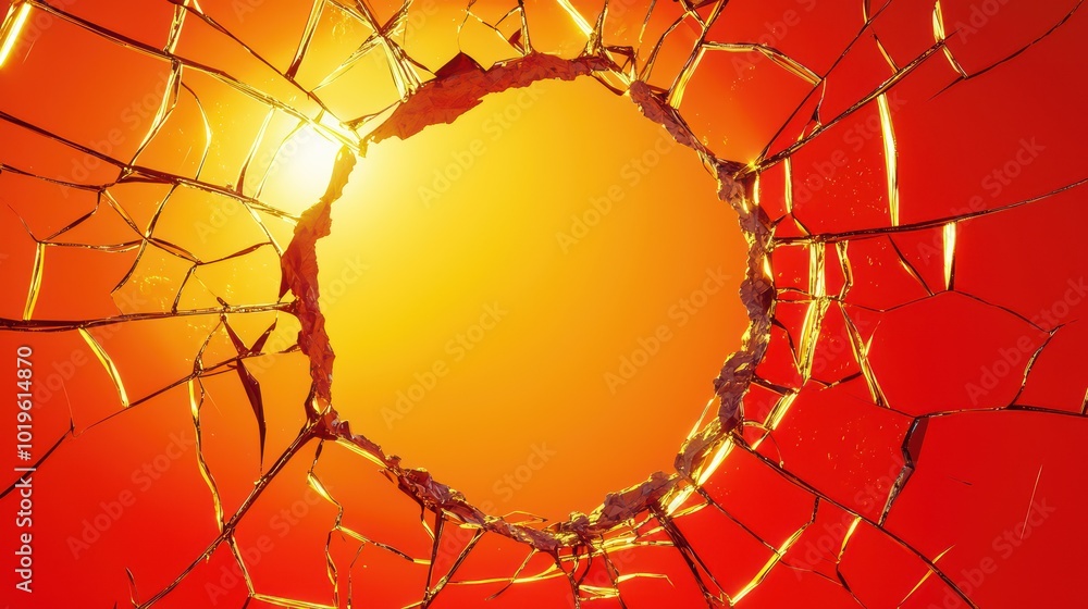 Shattered glass effect, cracks radiating outward with a smooth-edged ...