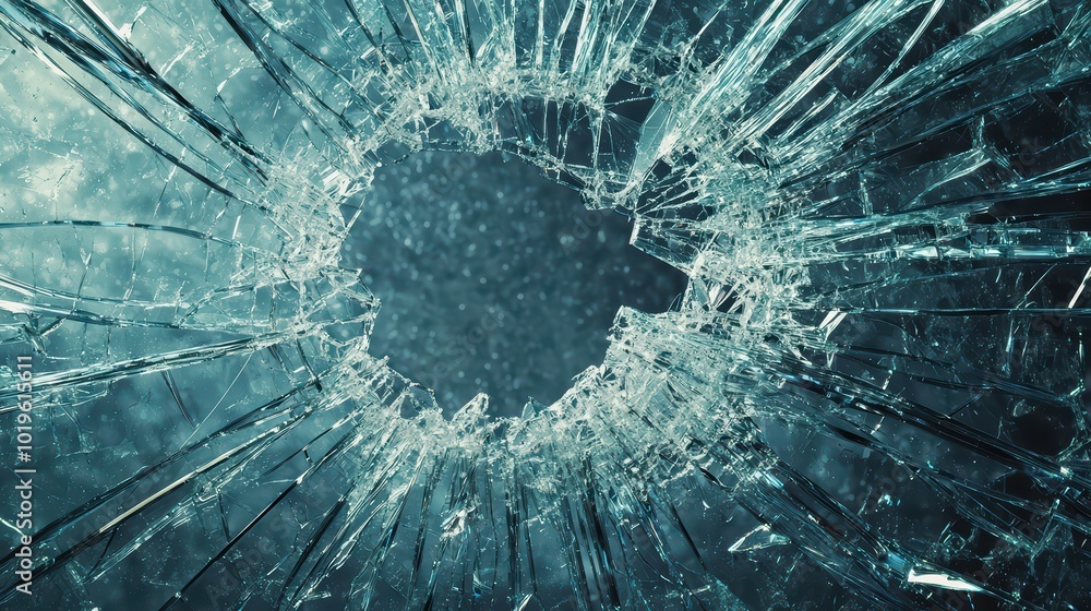 Shattered glass effect, cracks radiating outward with a smooth-edged ...