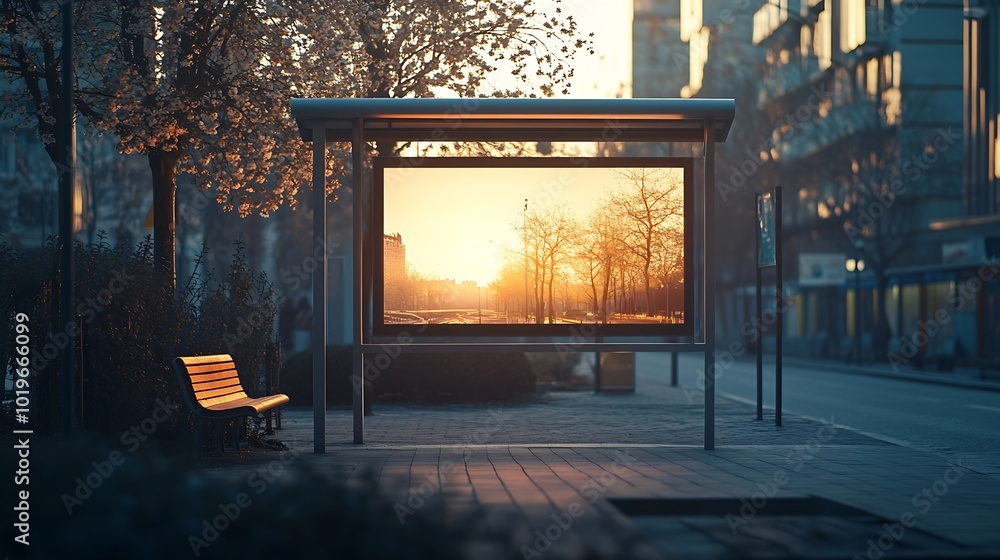 Empty Outdoor Advertising billboard mockup at bus stop Empty ...