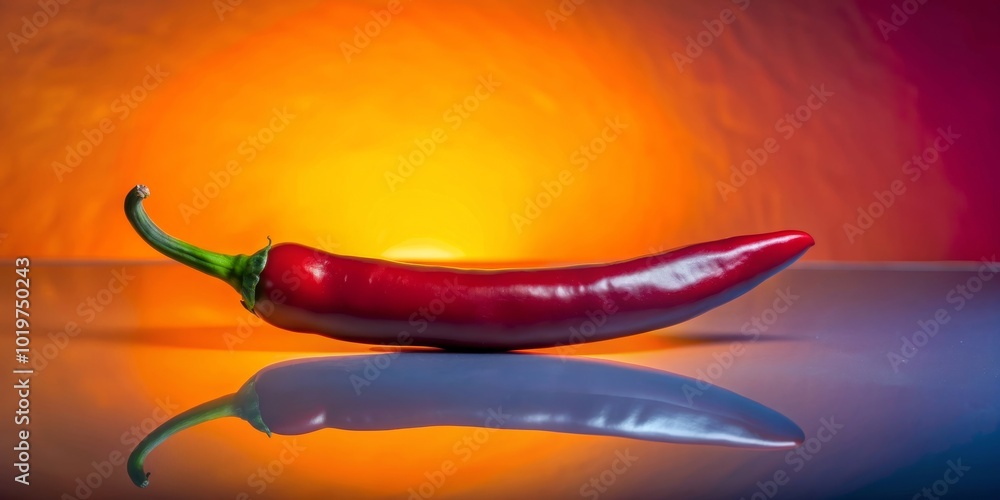 Red hot chili pepper smoking in front of a vibrant red background ...