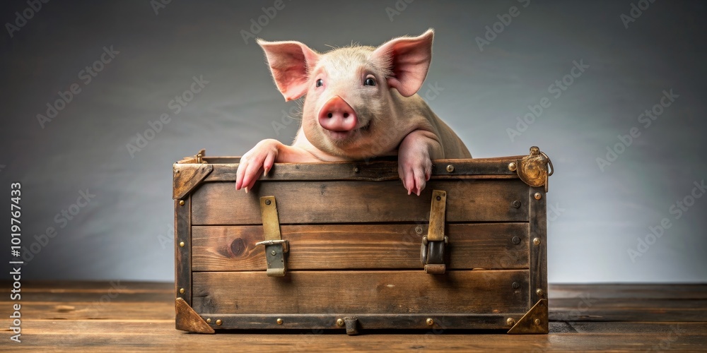 Greedy boss pig holding onto a treasure chest tightly , stingy, boss ...