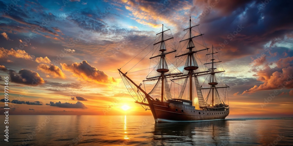 Beautiful detailed old merchant ship by sunset render, ship, merchant ...