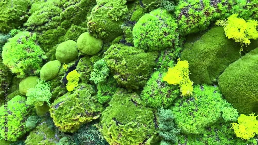 4k footage of green moss art, vertical garden wall with greeneries in ...