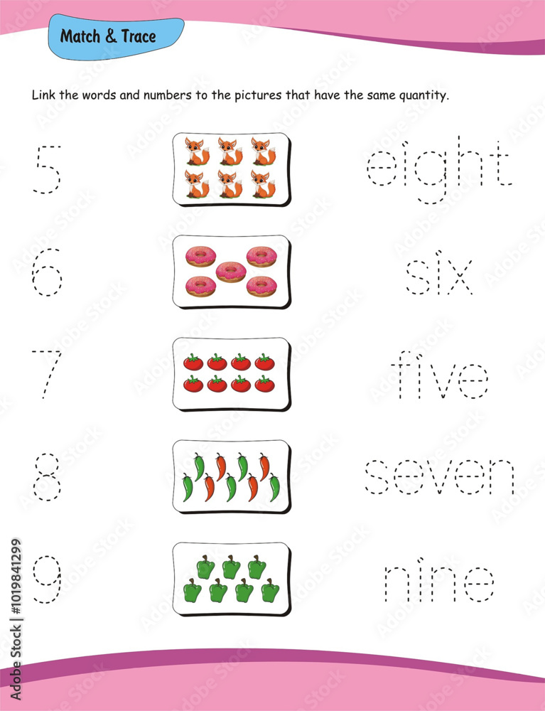 Count and trace number worksheet for kids. Counting 5 to 9, Numbers ...