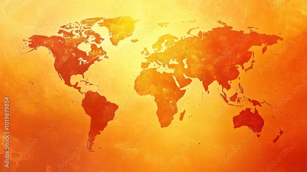 A global map showing rising temperatures, with red areas indicating ...